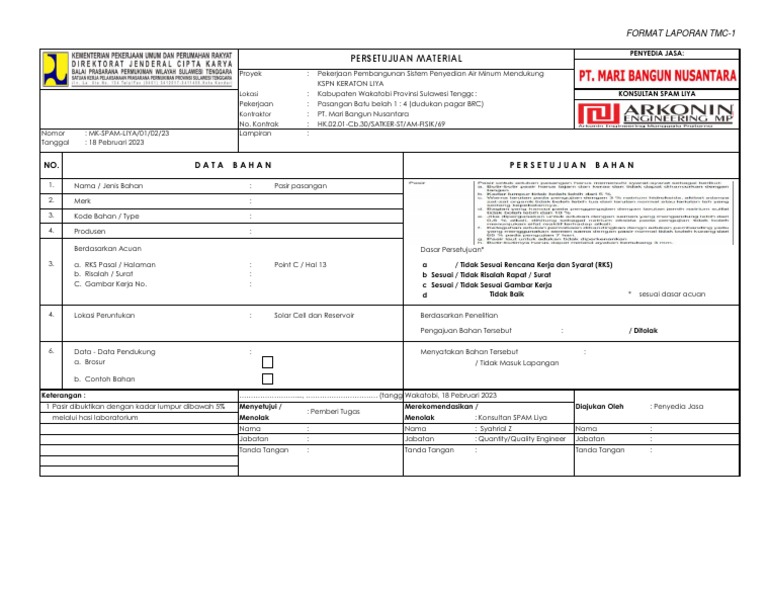 Contoh Form Approval Material Proyek | PDF