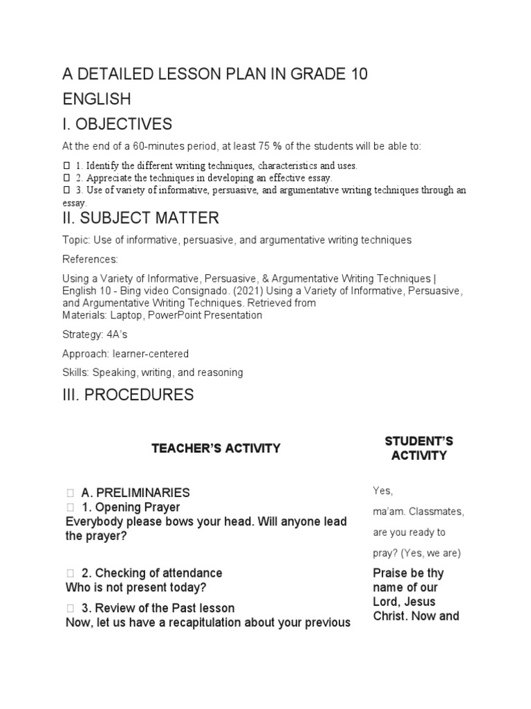 Grade 10 Argumentative Writing Plan | PDF | Essays | Argument