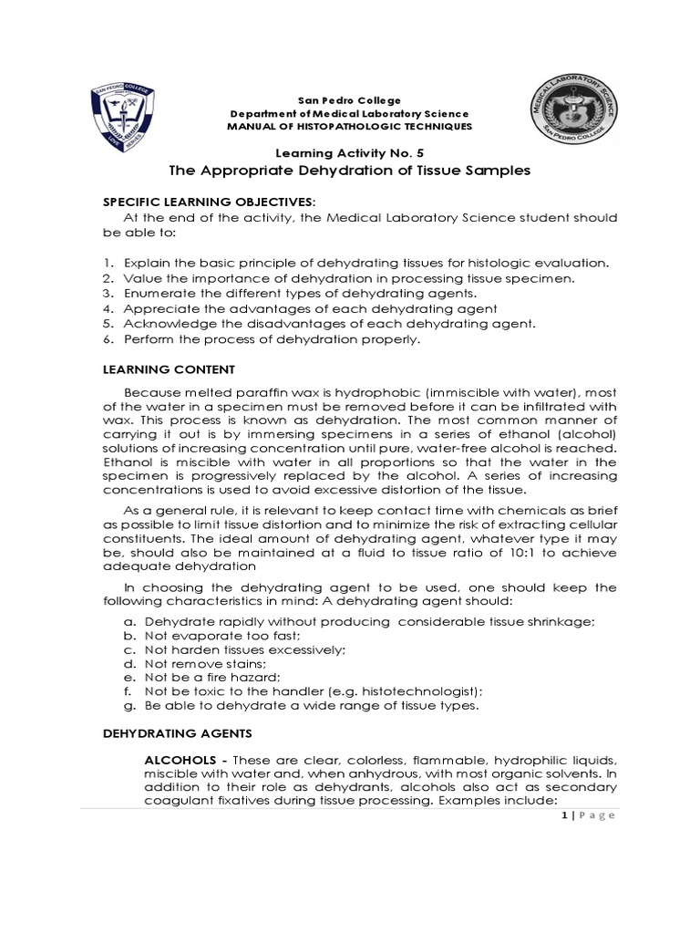 Dehydration Techniques for Histopathology Samples | PDF | Ethanol | Solvent