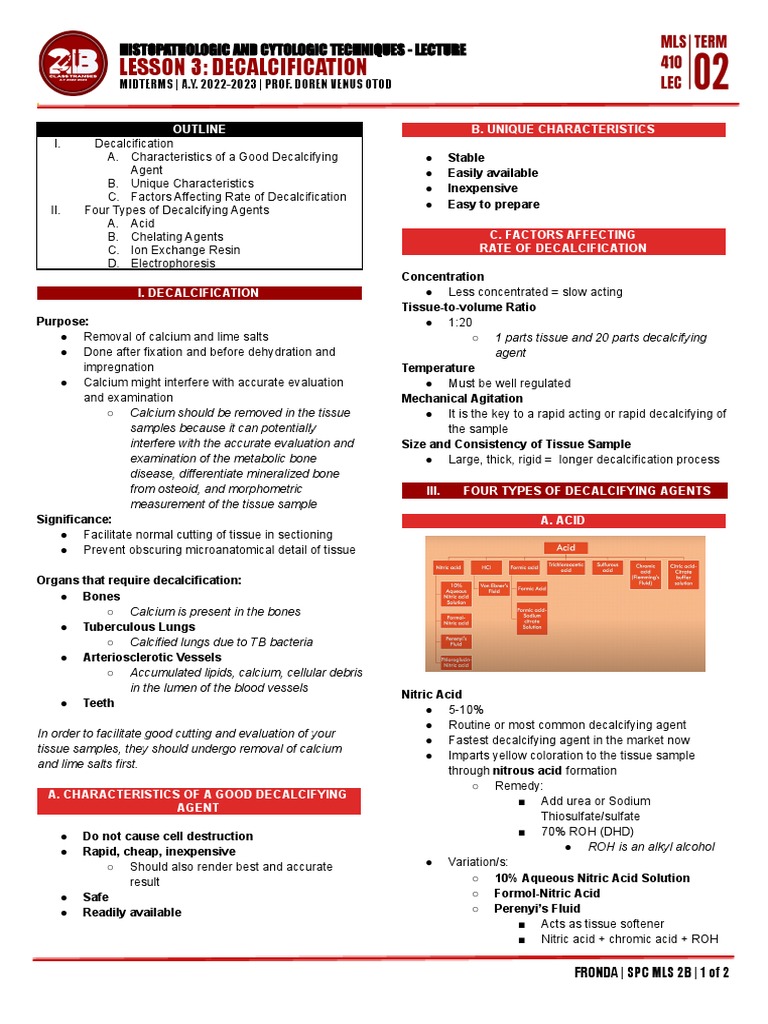 Decalcification - SPC MLS 2B - Histopath Lec | PDF | Acid | Calcium