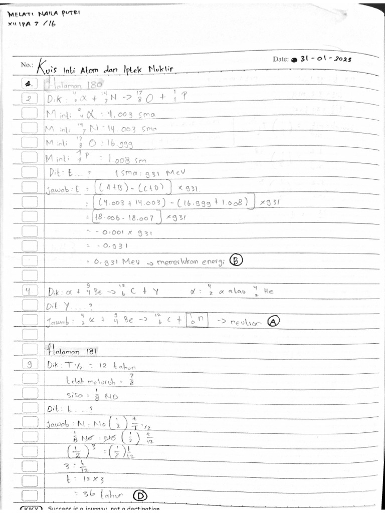 Kuis Fisika (Melati Naila Putri 16 Xii Ipa 7) | PDF