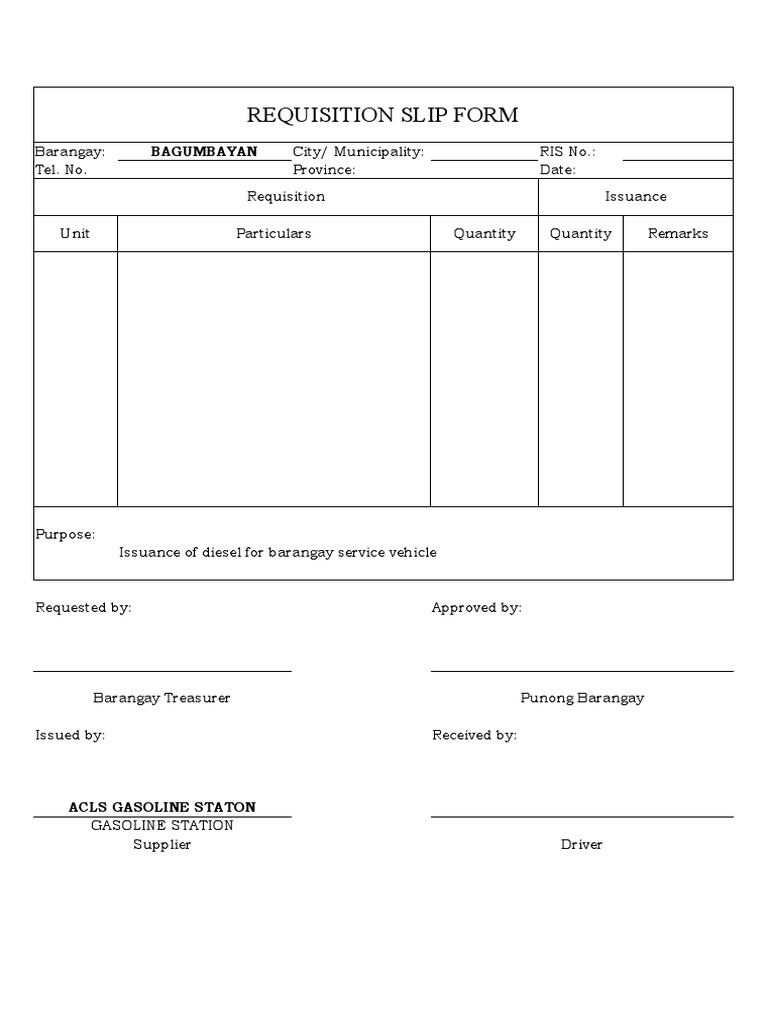 Requisition Slip Form: Bagumbayan | PDF