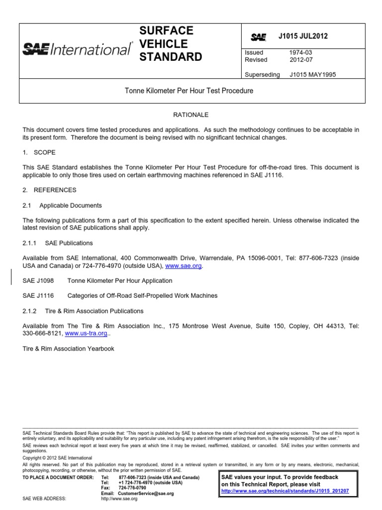 Sae J1015-2012 | PDF | Tire | Time