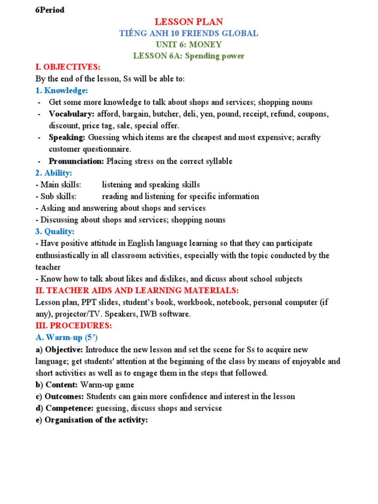Lesson Plan 6A | PDF | Lesson Plan | Vocabulary Lesson Plan 6A | PDF | Lesson Plan | Vocabulary