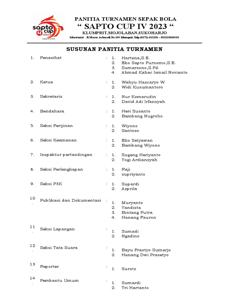 Susunan Panitia Turnamen | PDF