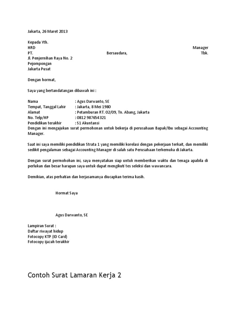 CTH Surat Lamaran | PDF