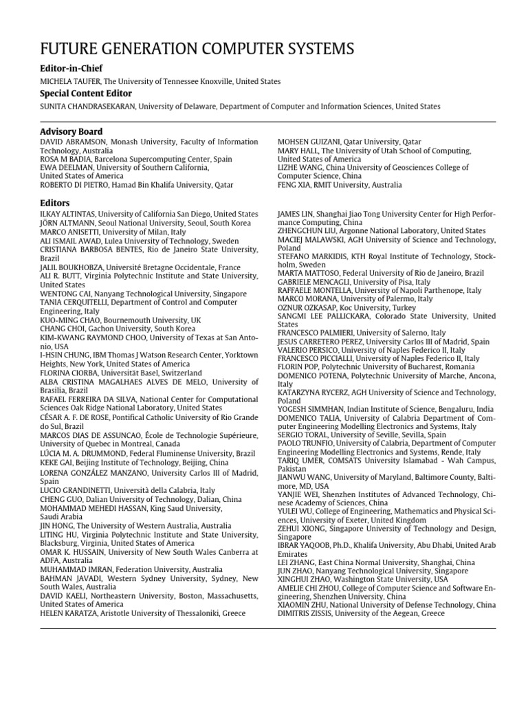 Editorial Board - 2023 - Future Generation Computer Systems | PDF ...