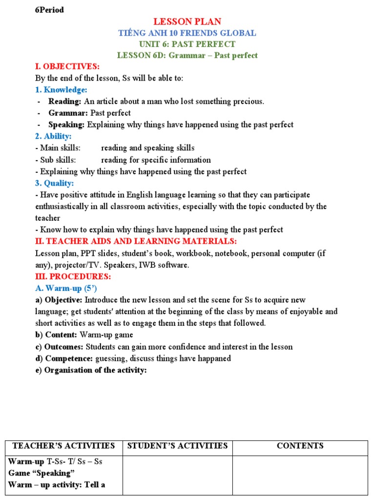 Lesson Plan 6D | PDF | Sentence (Linguistics) | Lesson Plan