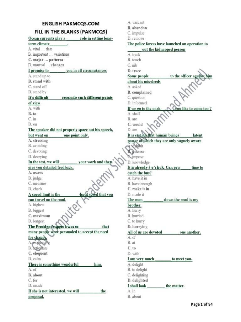 English Pakmcqs | PDF | Pronoun | Verb