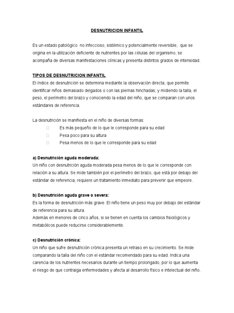 Desnutricion Infantil 1 Pdf índice De Masa Corporal Obesidad
