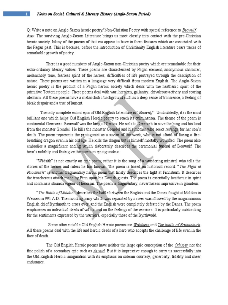 Anglo-Saxon Heroic Poetry. | Download Free PDF | Beowulf