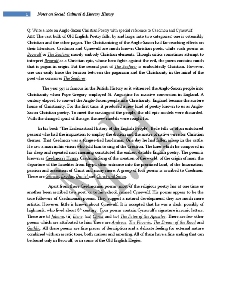 Anglo-Saxon Christian Poetry of Caedmon and Cynewulf | PDF