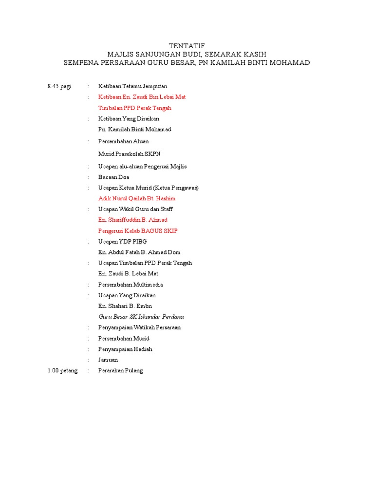 TENTATIF MAJLIS | PDF