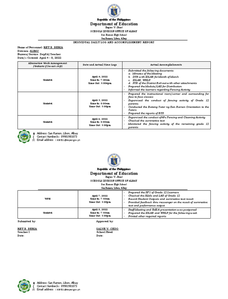 Accomplishment Report - April 4 - 8 | PDF | Behavior Modification | Learning