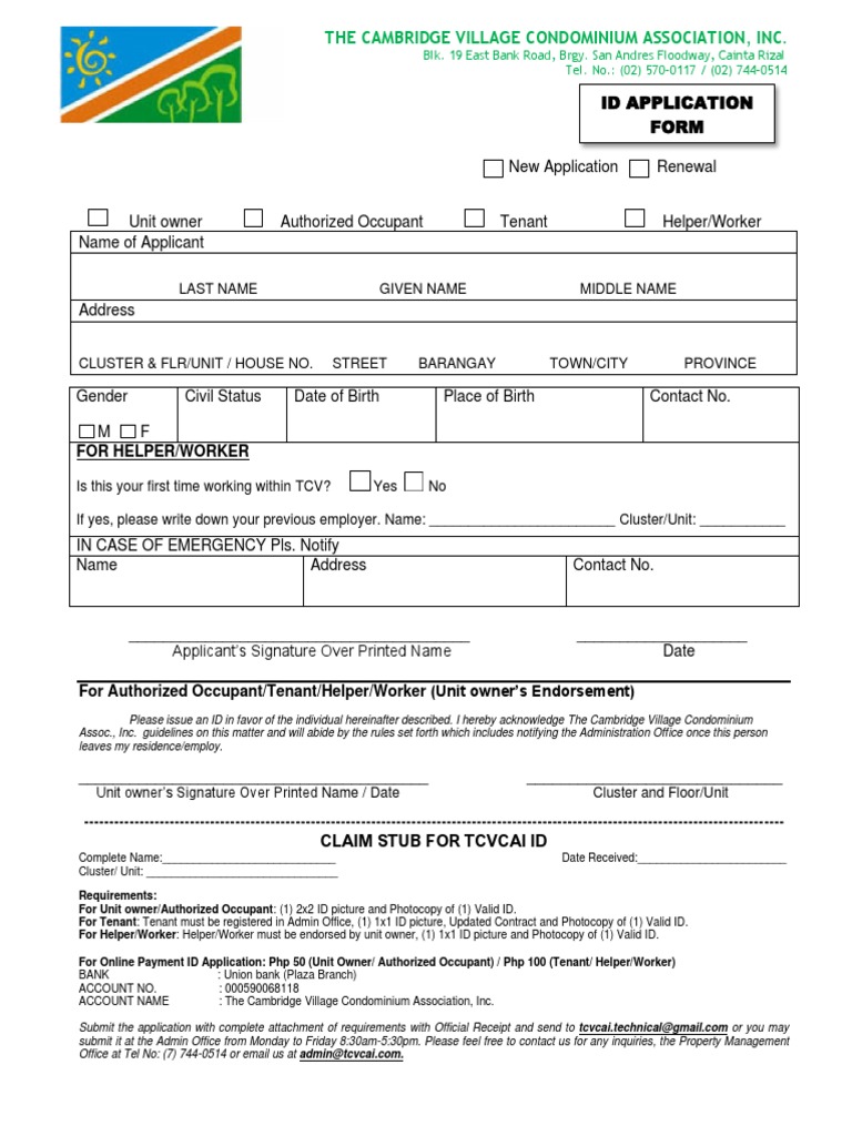 Id Application - V4.0 TCV (With Claim Stub) | PDF