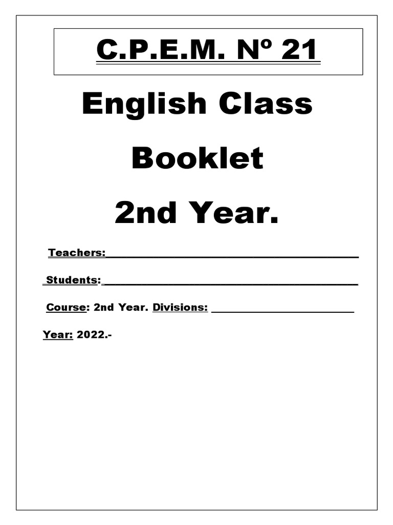 English Class Booklet 2nd Year.: C.P.E.M. #21 | PDF | Palabra | Evaluación