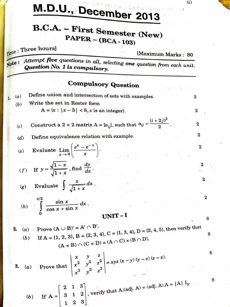 B.C.A. - :-First Semester (New) : Paper | PDF | Elementary Mathematics ...