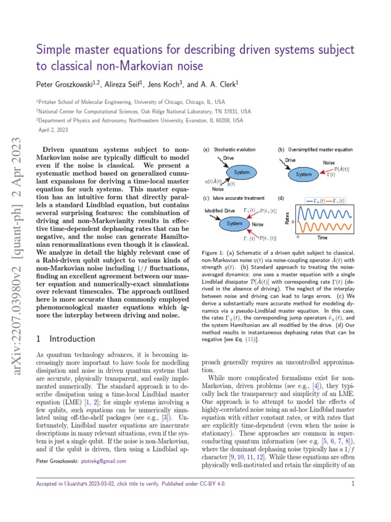 Simple Master Equations For Driven Systems Subject To Non Markovian ...