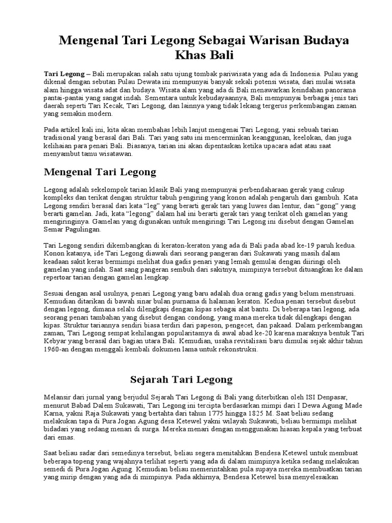 Mengenal Tari Legong Sebagai Warisan Budaya Khas Bali | PDF Mengenal Tari Legong Sebagai Warisan Budaya Khas Bali | PDF