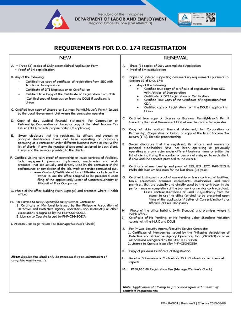 DOLE - DO 174 Checklist | PDF | Sole Proprietorship | Business