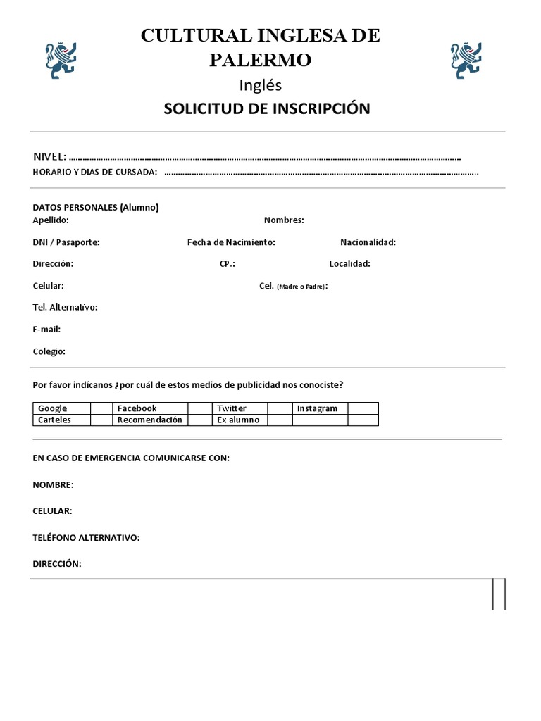 Fichas Inscripcion Ingles | PDF