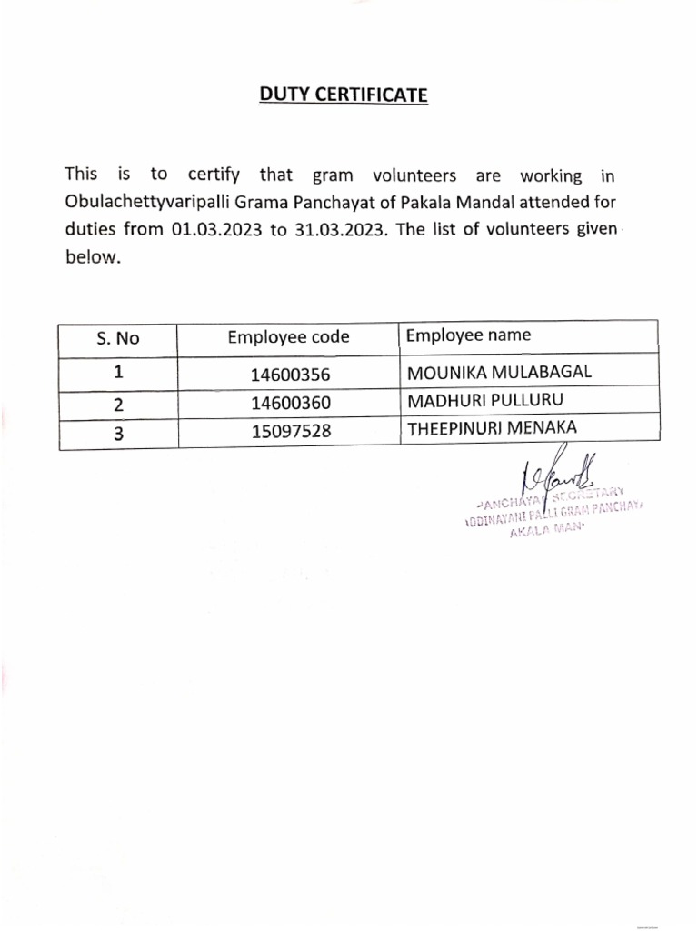 March OCP Volunteer Duty Certificate | PDF