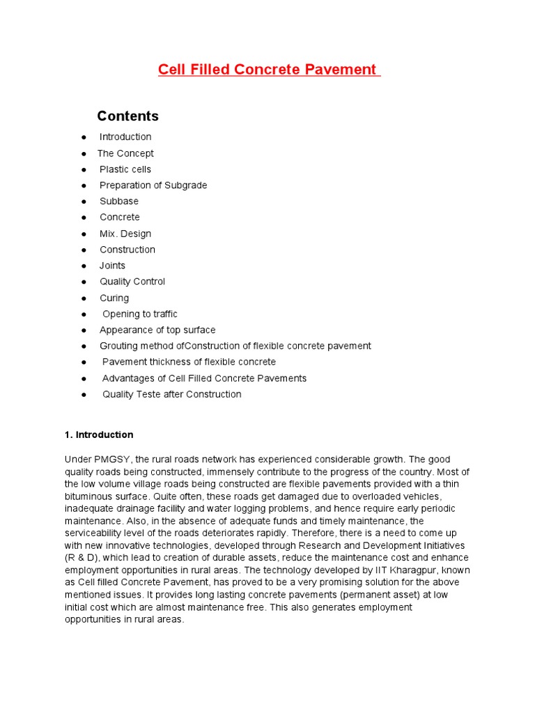 Cell Filled Concrete Pavement | PDF | Concrete | Road Surface