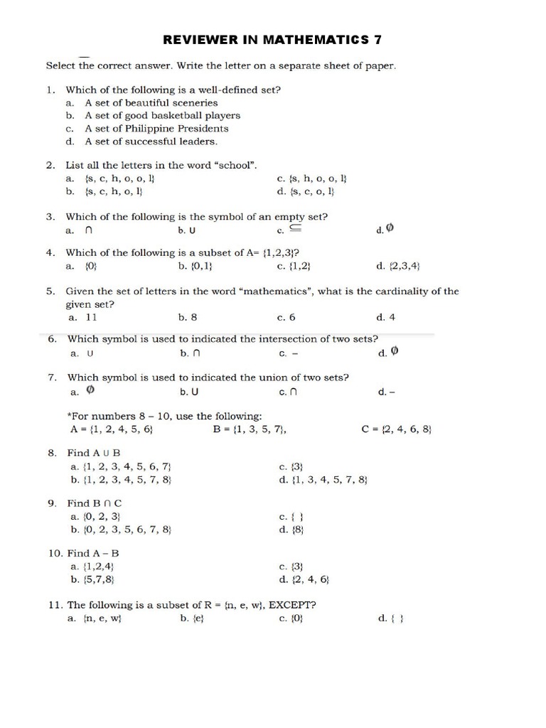 Reviewer in Mathematics 7 | PDF