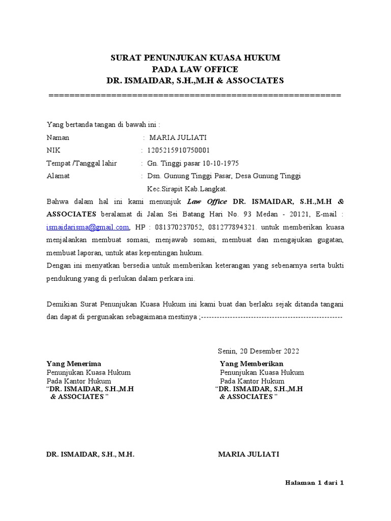 Surat Penunjukan Kuasa Hukum OK-1 | PDF