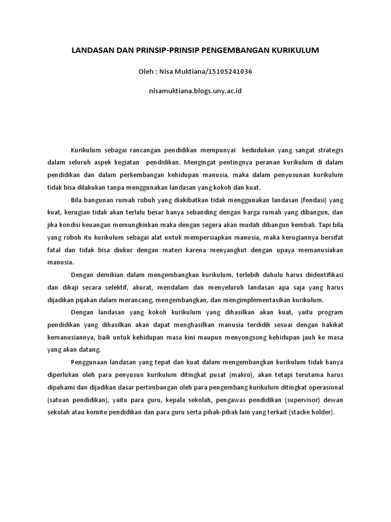 Nisamukti - Landasan Dan Prinsip Pengembangan Kurikulum | PDF
