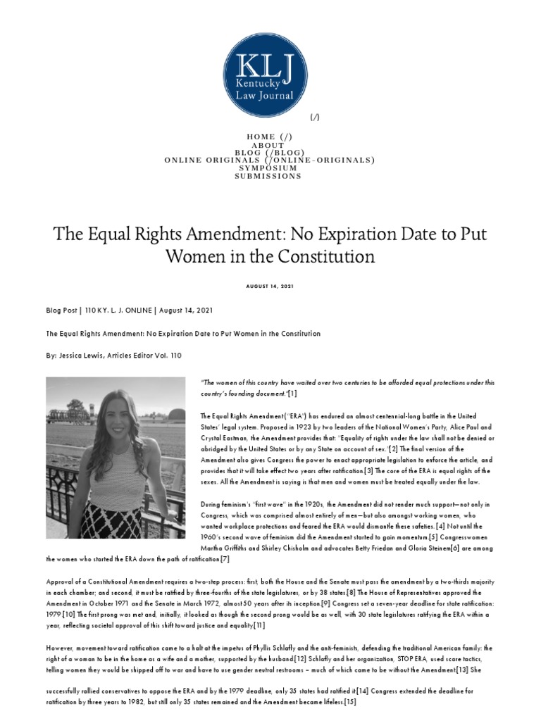 The Equal Rights Amendment | PDF | Fourteenth Amendment To The United ...