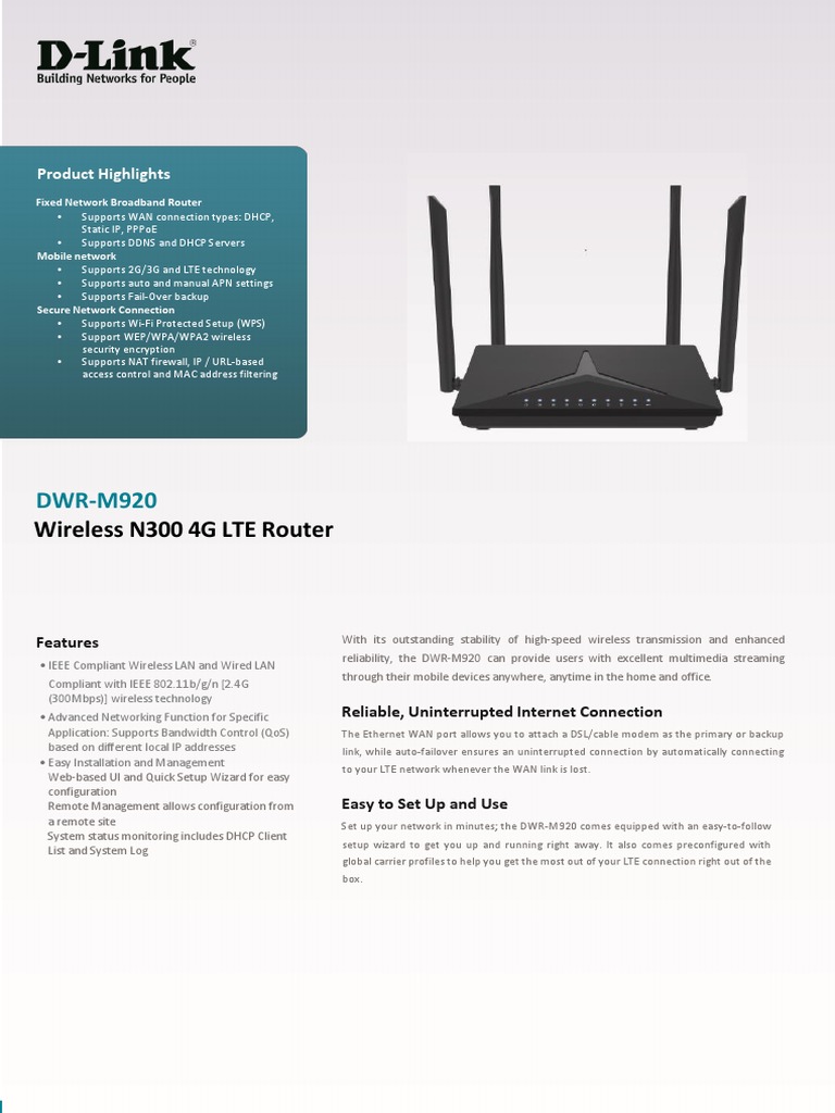DWR M920 Datasheet Update - Ver3 | PDF | Wireless Lan | Computer Network