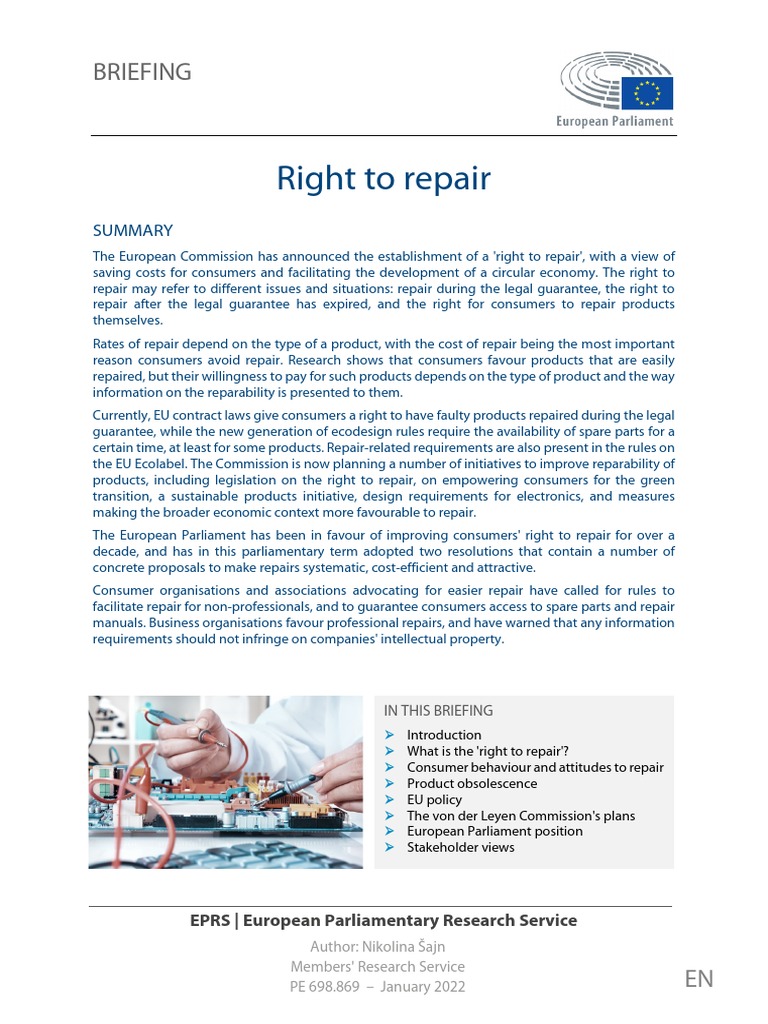 Right To Repair | PDF | Reuse | European Union