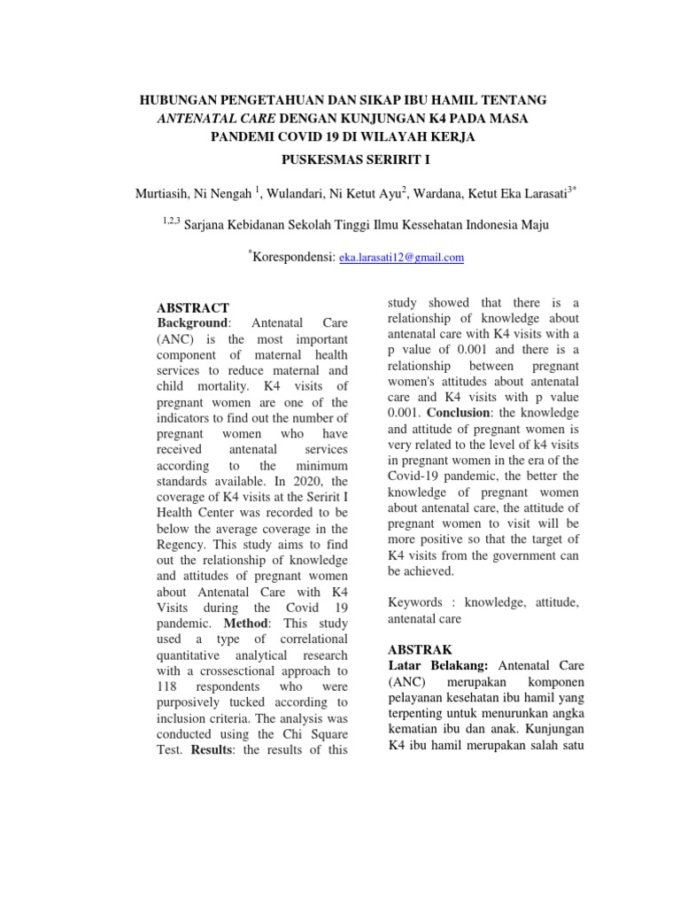 Hubungan Pengetahuan Dan Sikap Tentang Antenatal Care Dengan Kunjungan ...