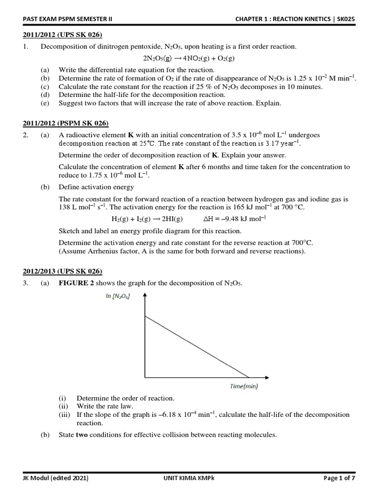 Chemistry Exam Prep: Reaction Kinetics | PDF | Reaction Rate | Reaction ...