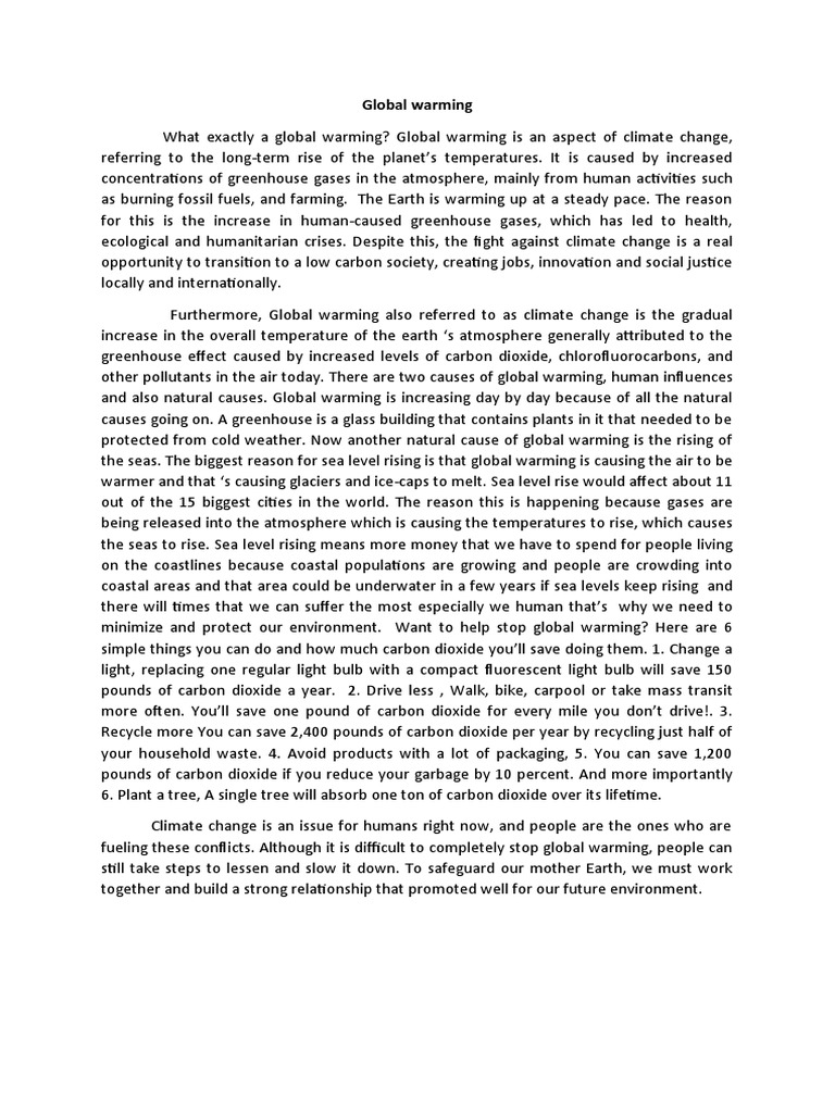 Informative Essay | PDF | Climate Change | Greenhouse Effect