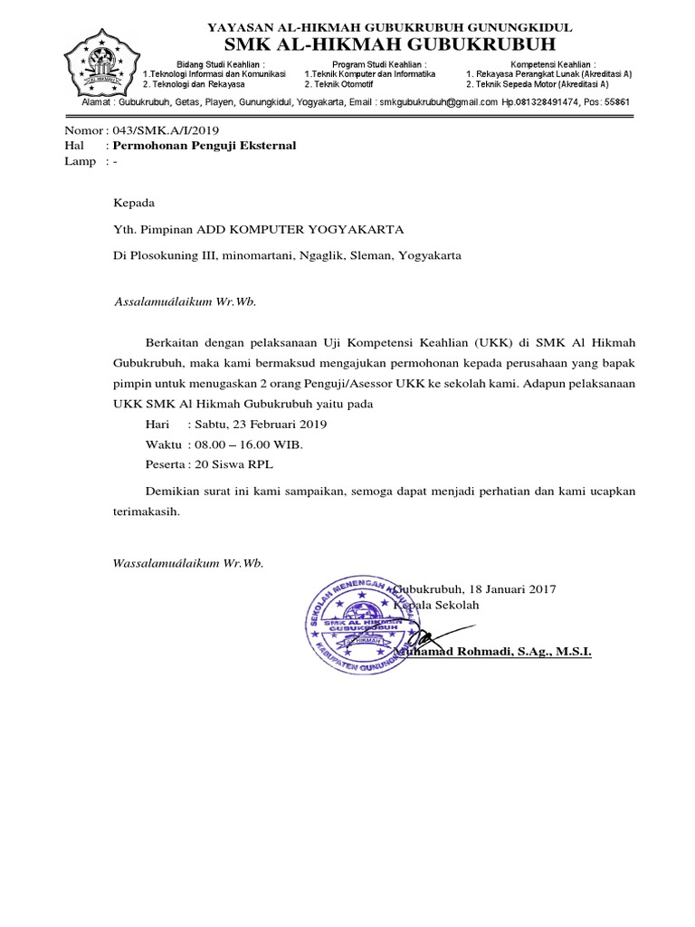 Contoh Permohonan Penguji | PDF