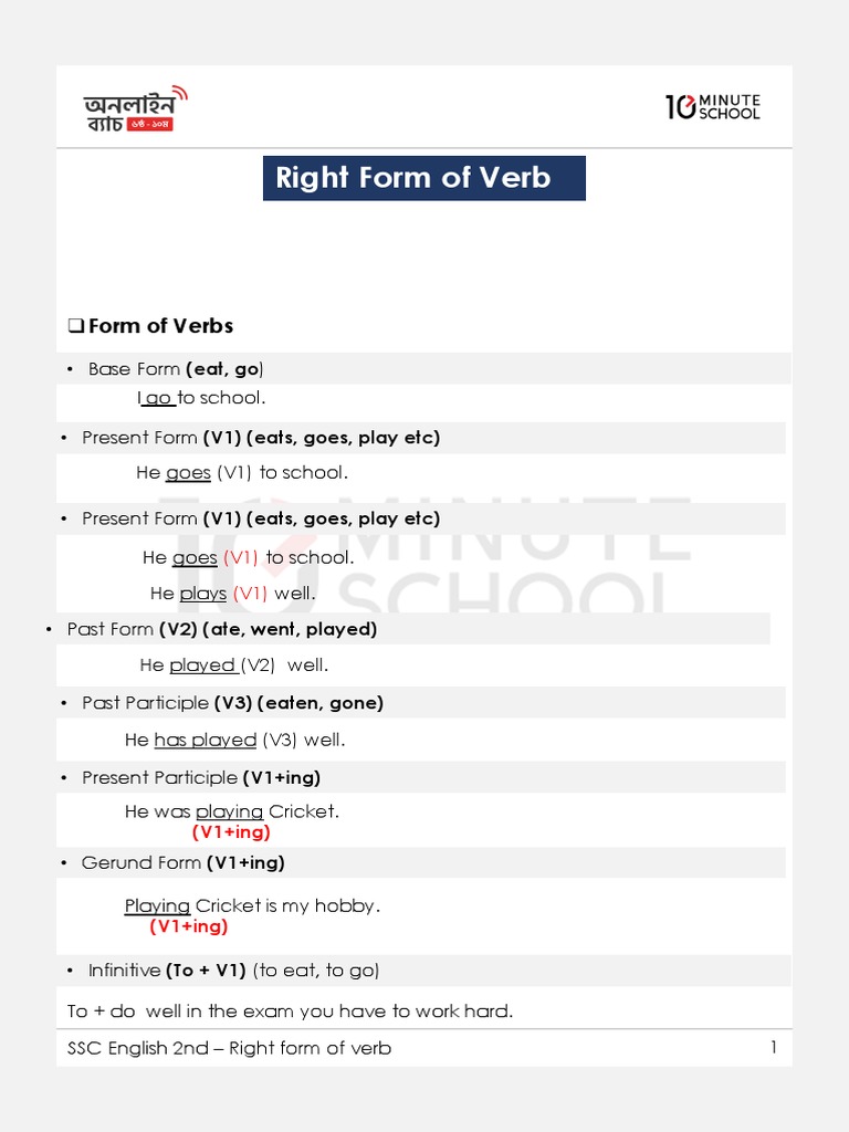 Right Form of Verb Class 8 | PDF | Perfect (Grammar) | Grammatical Tense