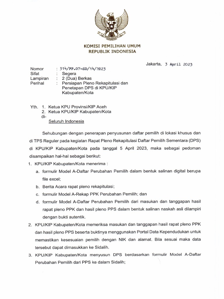 314 - Persiapan Pleno Rekapitulasi Dan Penetapan DPS | PDF