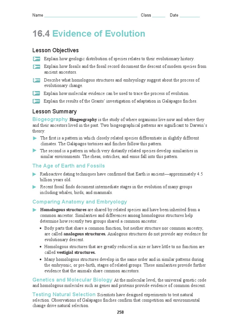 16-4 Evidence For Evolution | PDF | Homology (Biology) | Evolution