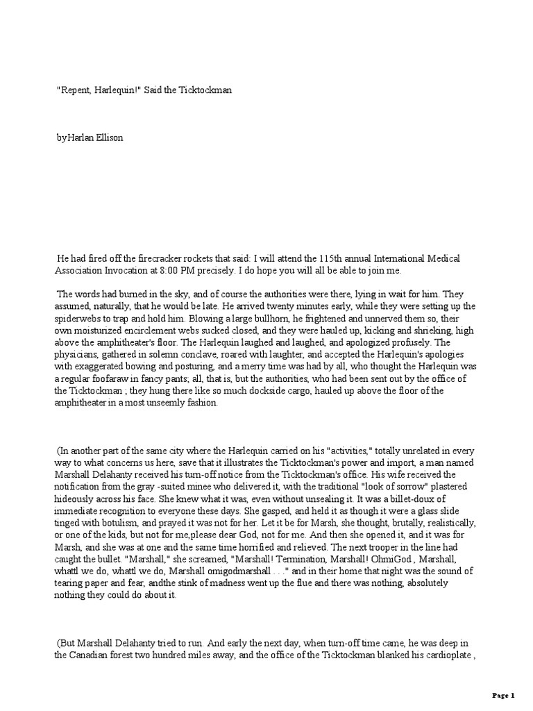 Repent Harlequin Harlan Ellison | PDF