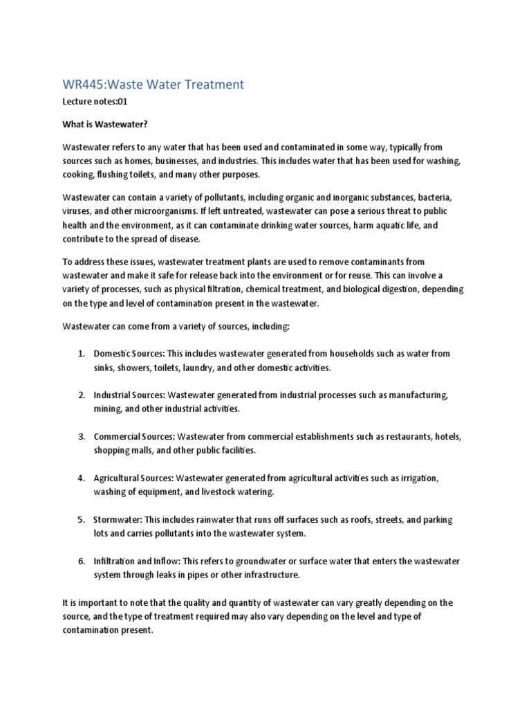 Waste Water Treatment Lecture Notes 01 | PDF | Sewage | Sewage Treatment