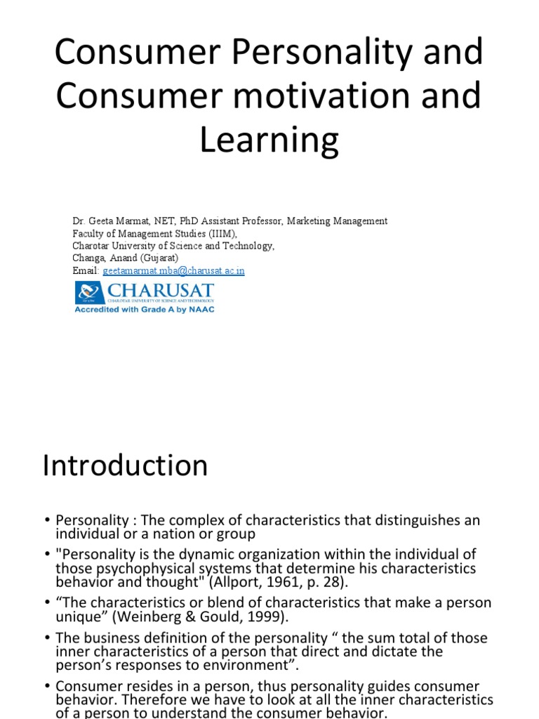Consumer Personality & Motivation | PDF | Learning | Id