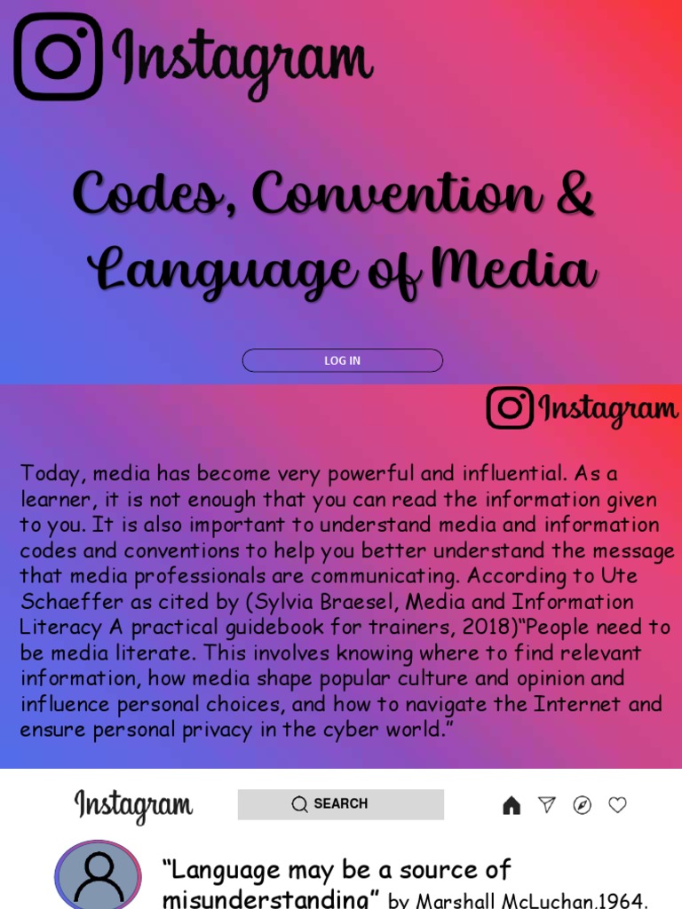 Codes, Convention & Language of Media: Log in | PDF | Information | Symbols