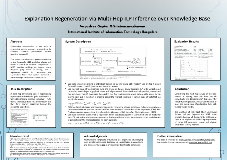 Poster On Explanation Regeneration Via Multi-Hop ILP Inference Over Knowledge Base | PDF ...