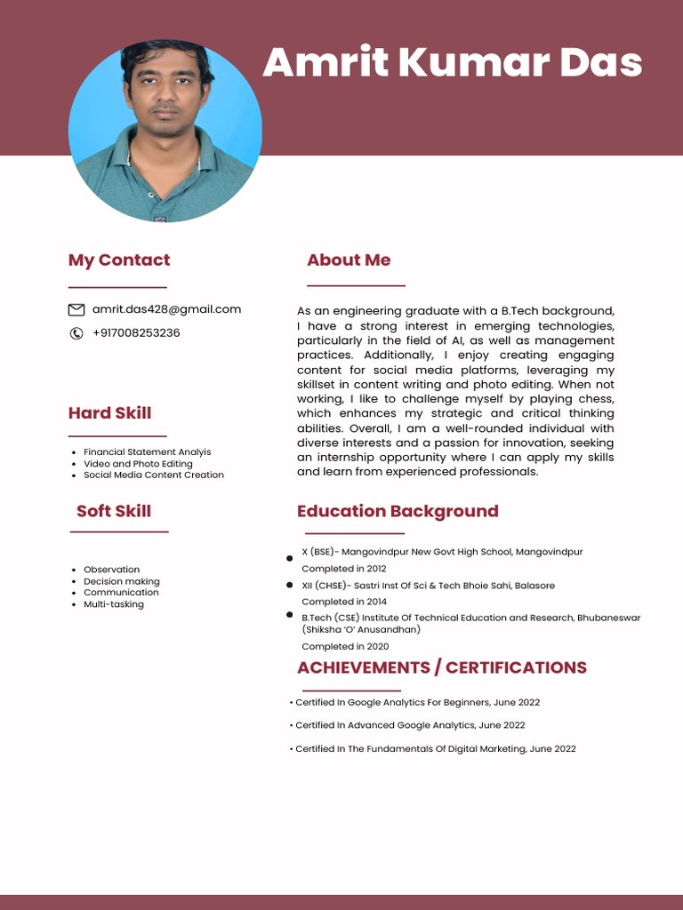 Resume - Amrit Kumar Das | PDF Resume - Amrit Kumar Das | PDF