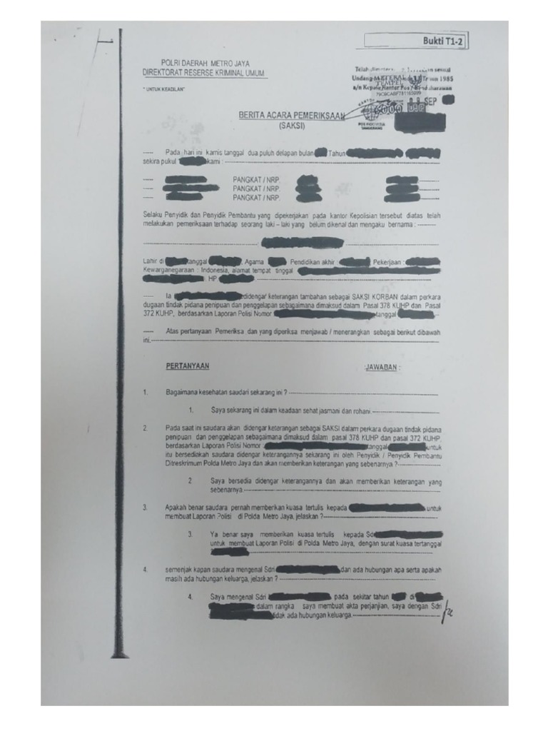 Contoh BAP Saksi | PDF