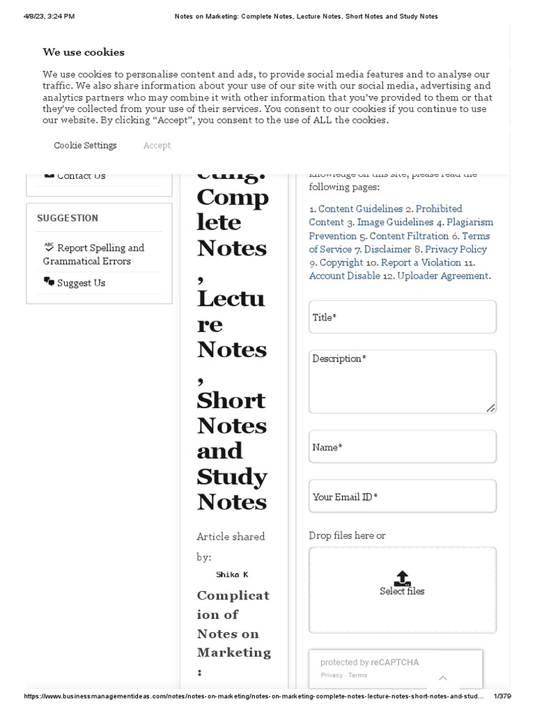 Notes On Marketing - Complete Notes, Lecture Notes, Short Notes and ...
