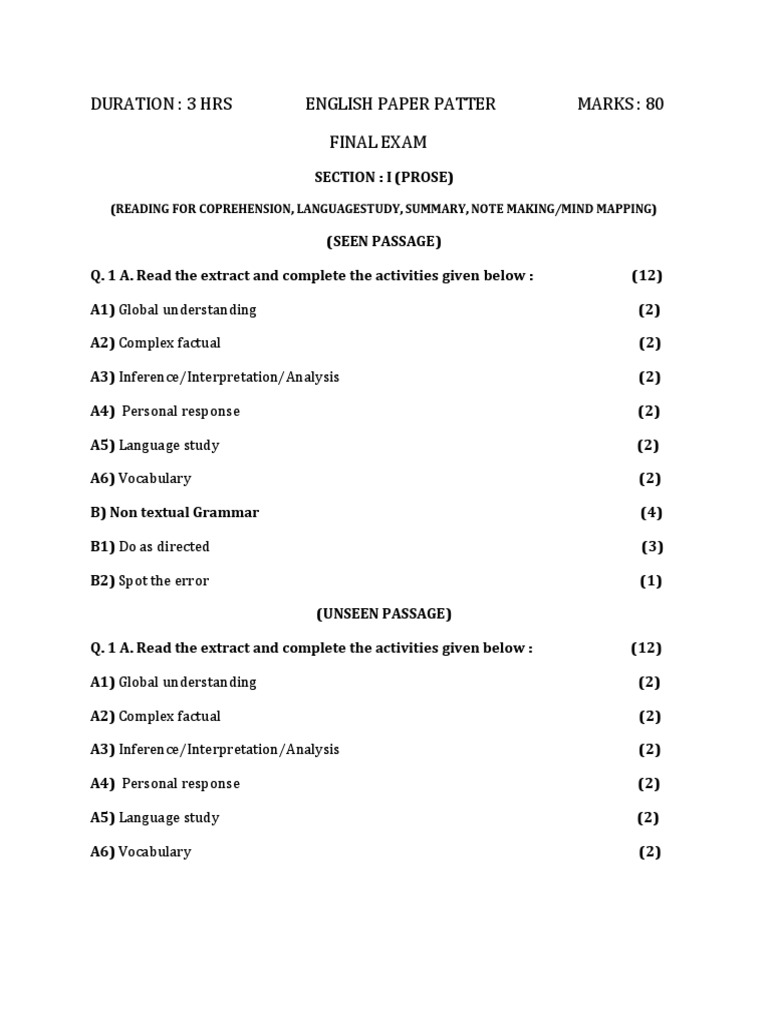 XI Final Exam Paper Pattern | PDF | Writing | Human Communication