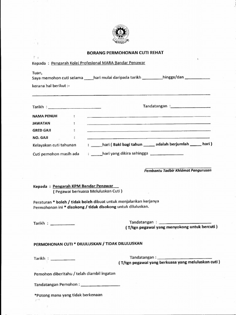 Permohonan Cuti Rehat | PDF